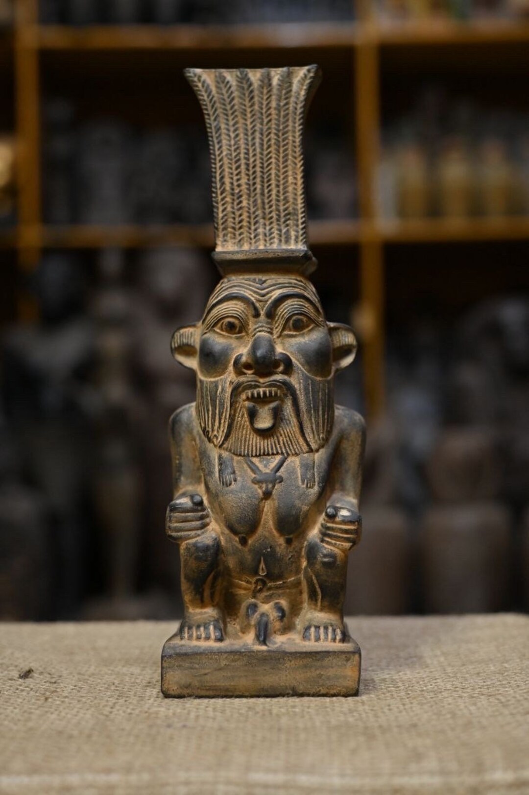 Handcrafted Egyptian God Bes Statue: Ancient Mythology Decor (32cm) - Etsy