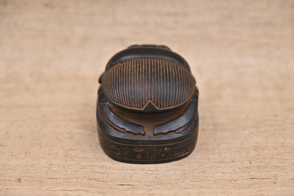 Vintage Black Basalt Scarab Beetle Sculpture: Khnum Ram Head, Egyptian ...