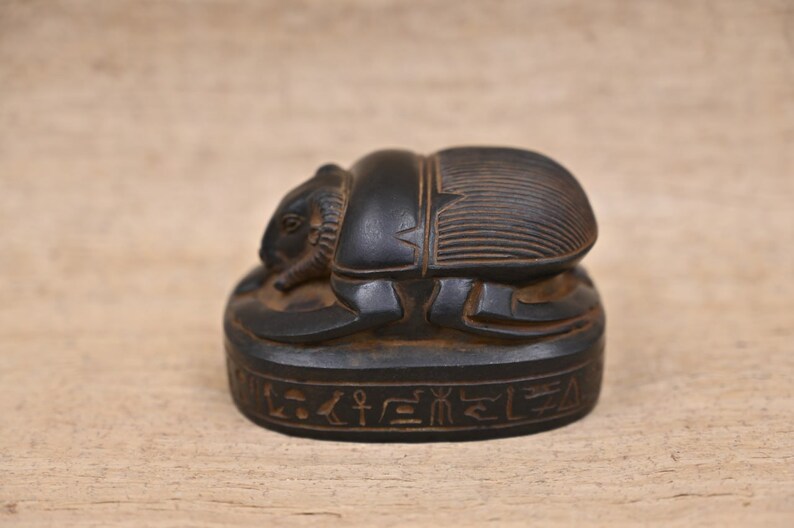 Vintage Black Basalt Scarab Beetle Sculpture: Khnum Ram Head, Egyptian ...