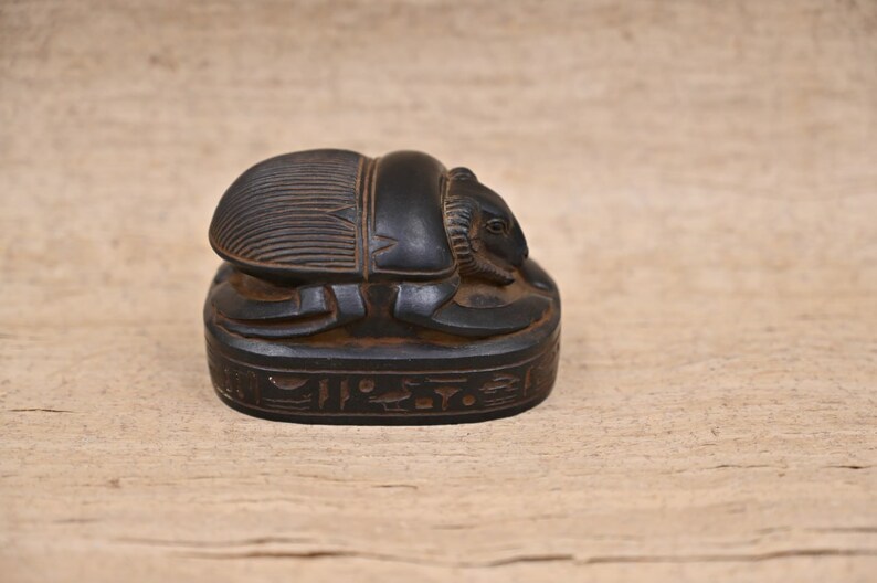 Vintage Black Basalt Scarab Beetle Sculpture: Khnum Ram Head, Egyptian ...