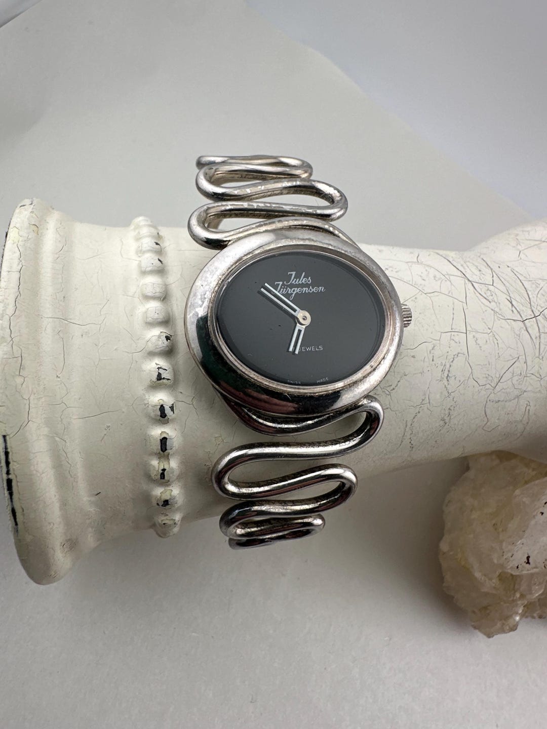 Jules Jurgesen Ladies Sterling Silver Cuff Bracelet 17 Jewel Wind up ...
