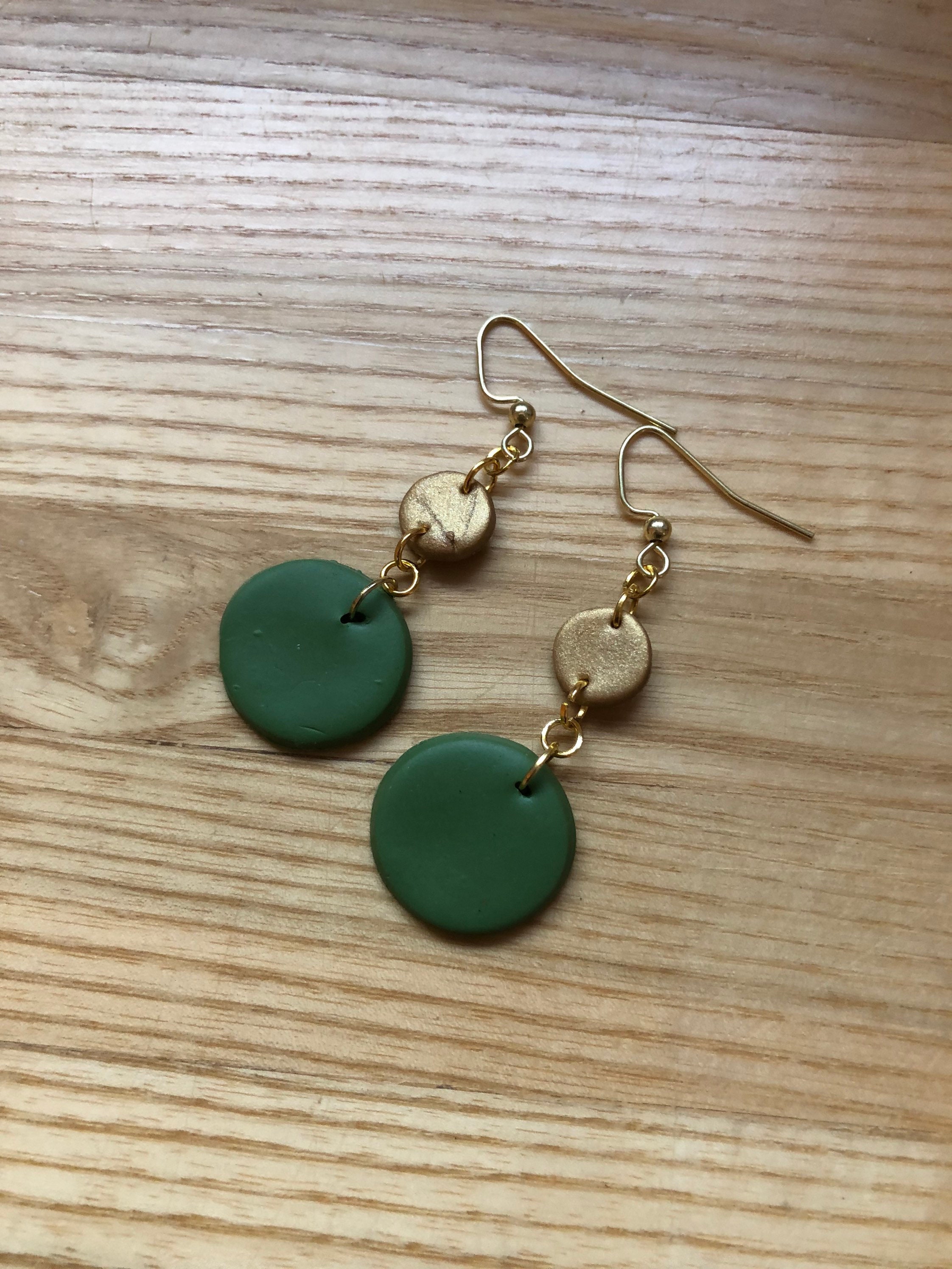 Two Tiered Green & Gold Earrings - Etsy