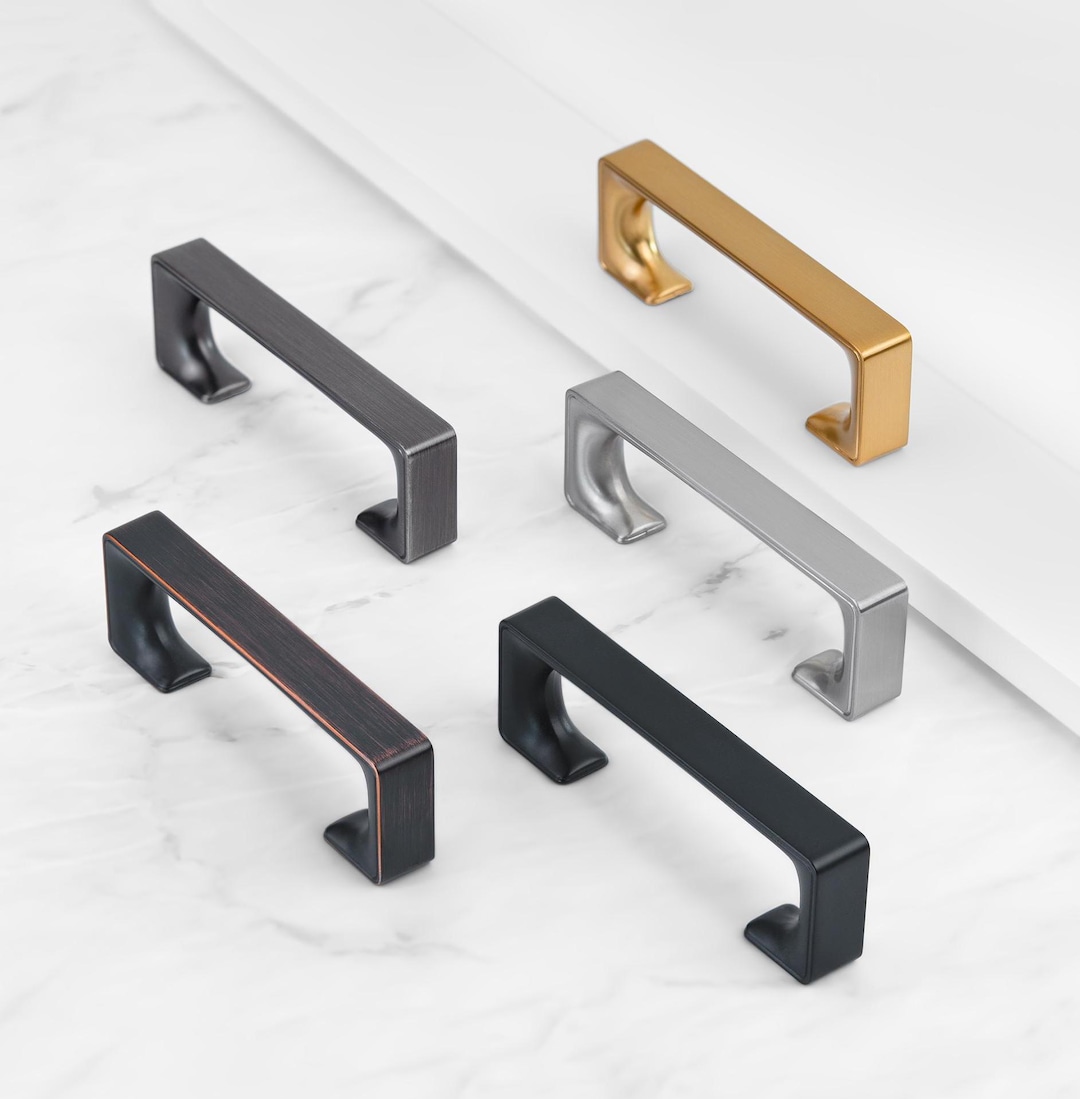 3" 3.75" 5" C/C Modern Square Cabinet Handle Modern Drawer Pull Gold ...