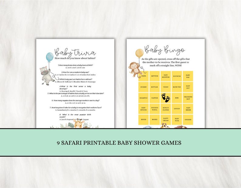 Safari Baby Shower Games Set Jungle Baby Shower Game Bundle Instant ...