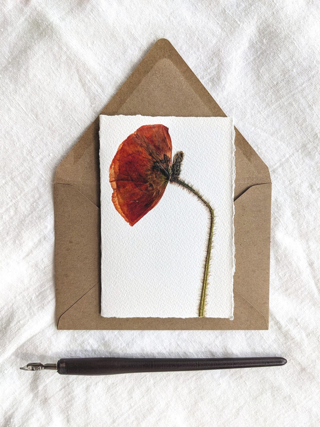 Pressed Poppy Stationery Set | Blank Folded Cards | Decoupaged ...