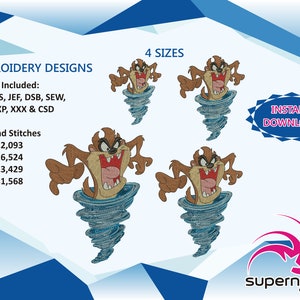 Taz Daemon Looney Tunes Embroidery Design Machine. Automatic Embroidery ...