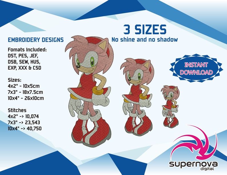 Amy Rose Sonic Sega. Embroidery Design Machine. Automatic - Etsy