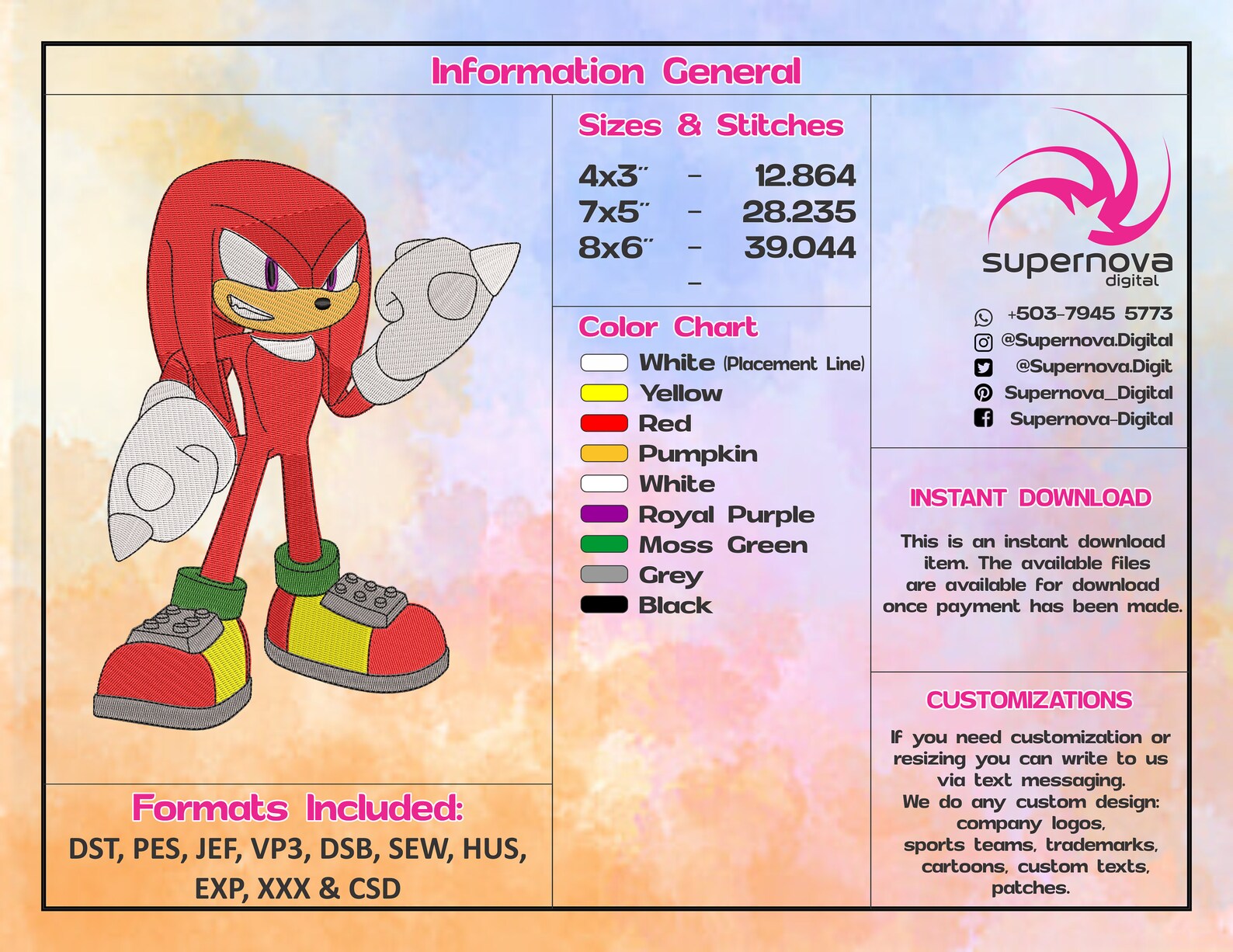 Knuckles Sonic. Embroidery Design Machine. Automatic - Etsy