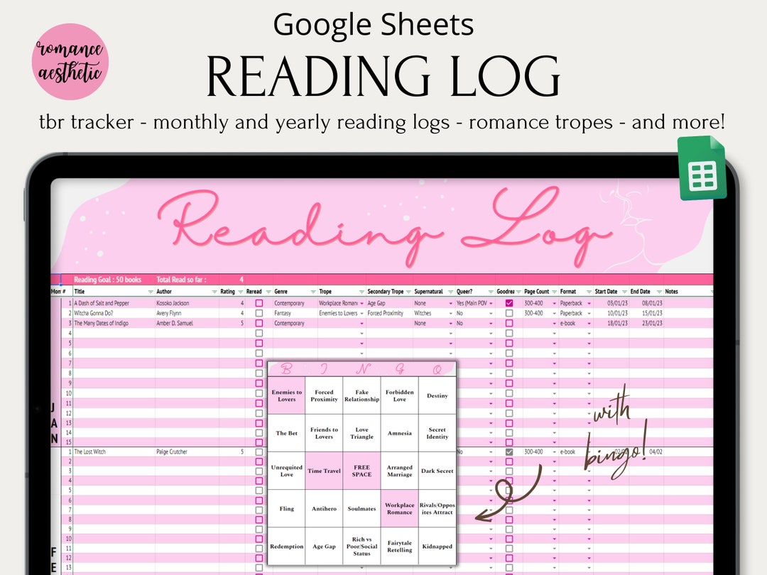 Romance Reading Log Google Sheets Template Catalog Books Tracker ...