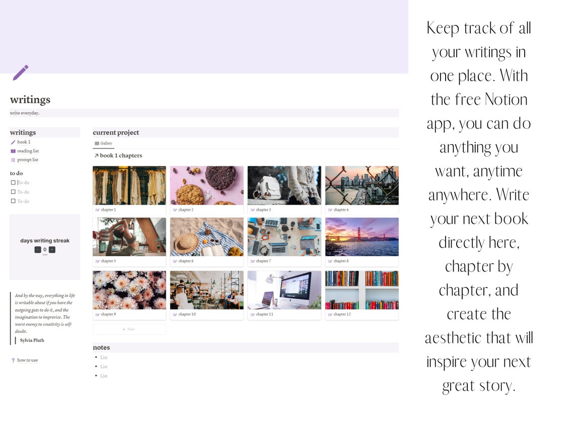 Pastel Writing Journal Notion Template Word Tracker Novel - Etsy