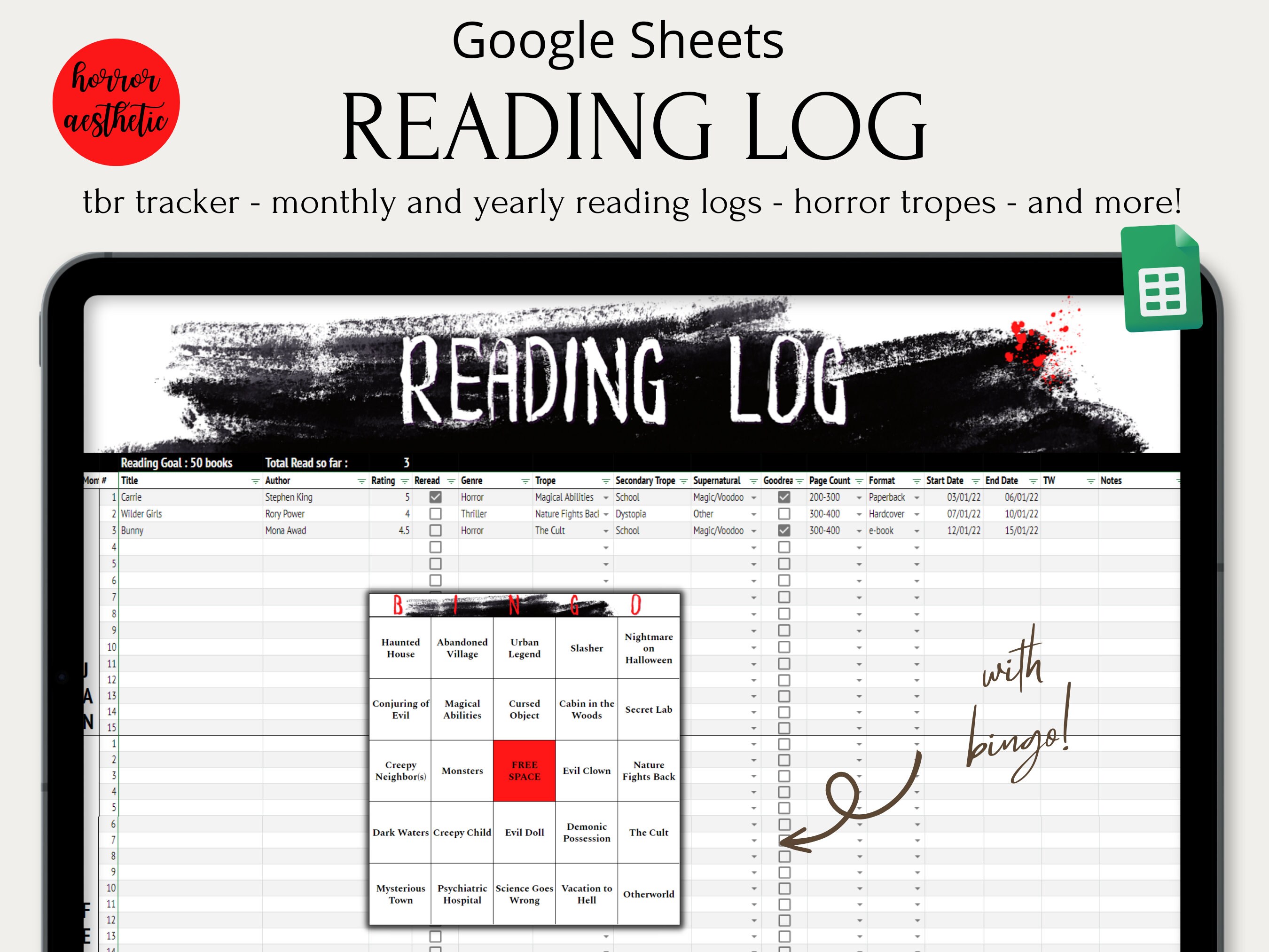 Reading Log Google Sheets Template Catalog Books Tracker Digital ...
