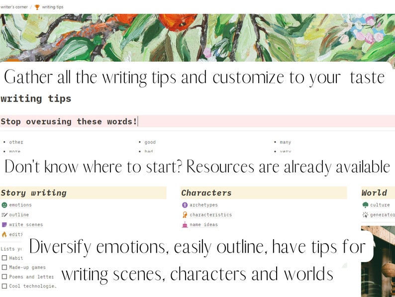 Writer's Corner Notion App Template Writing Help - Etsy