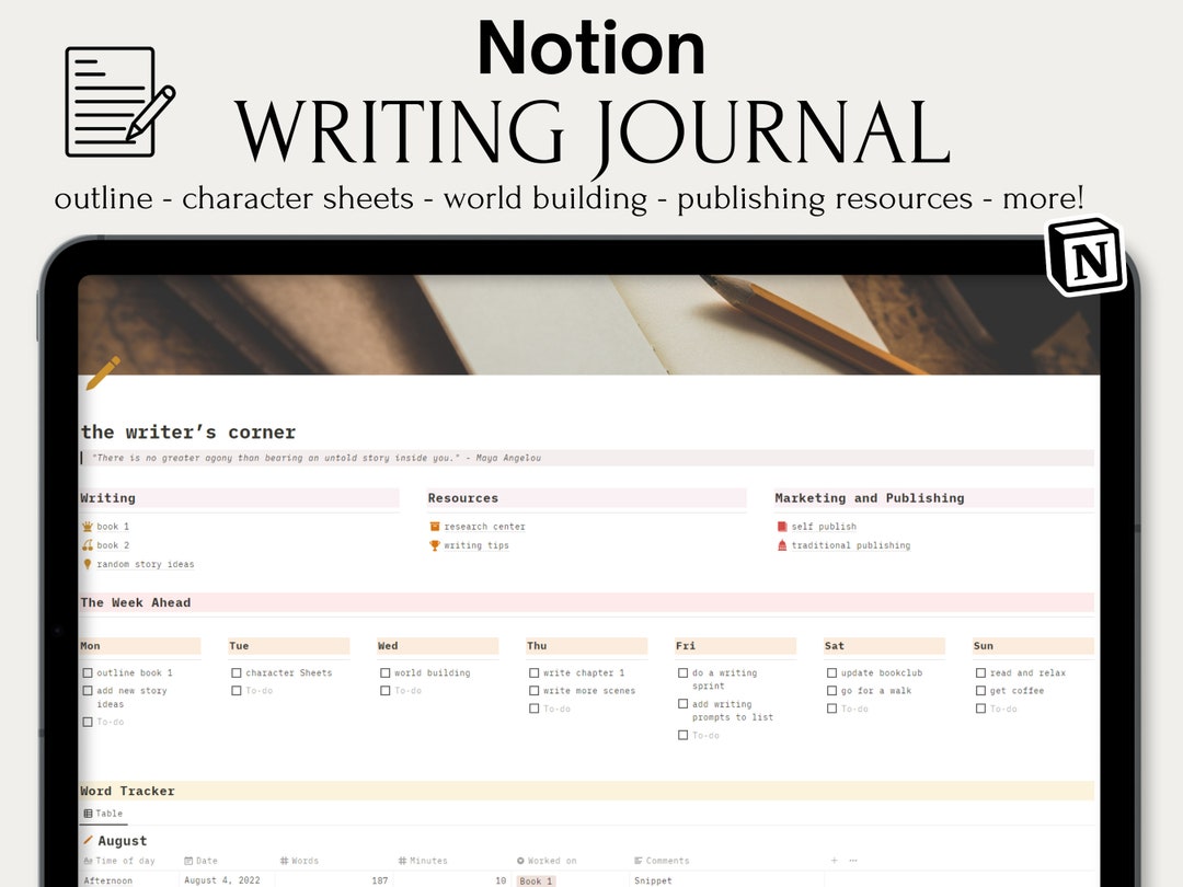 Writer's Corner Notion App Template Writing Help - Etsy