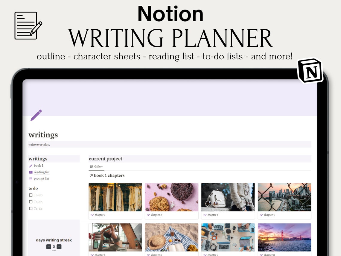 Pastel Writing Journal Notion Template Word Tracker Novel - Etsy