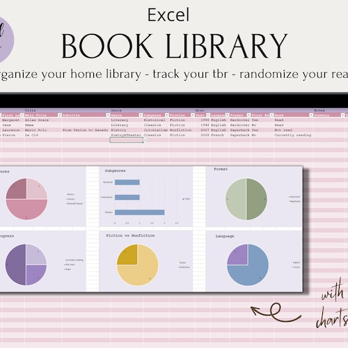 Excel Book Library Template Reading Log Tracker Excel - Etsy Canada