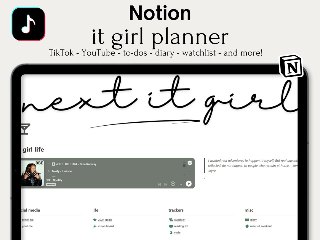It Girl Life Planner Notion Template Viral Tips Motivational Goal ...