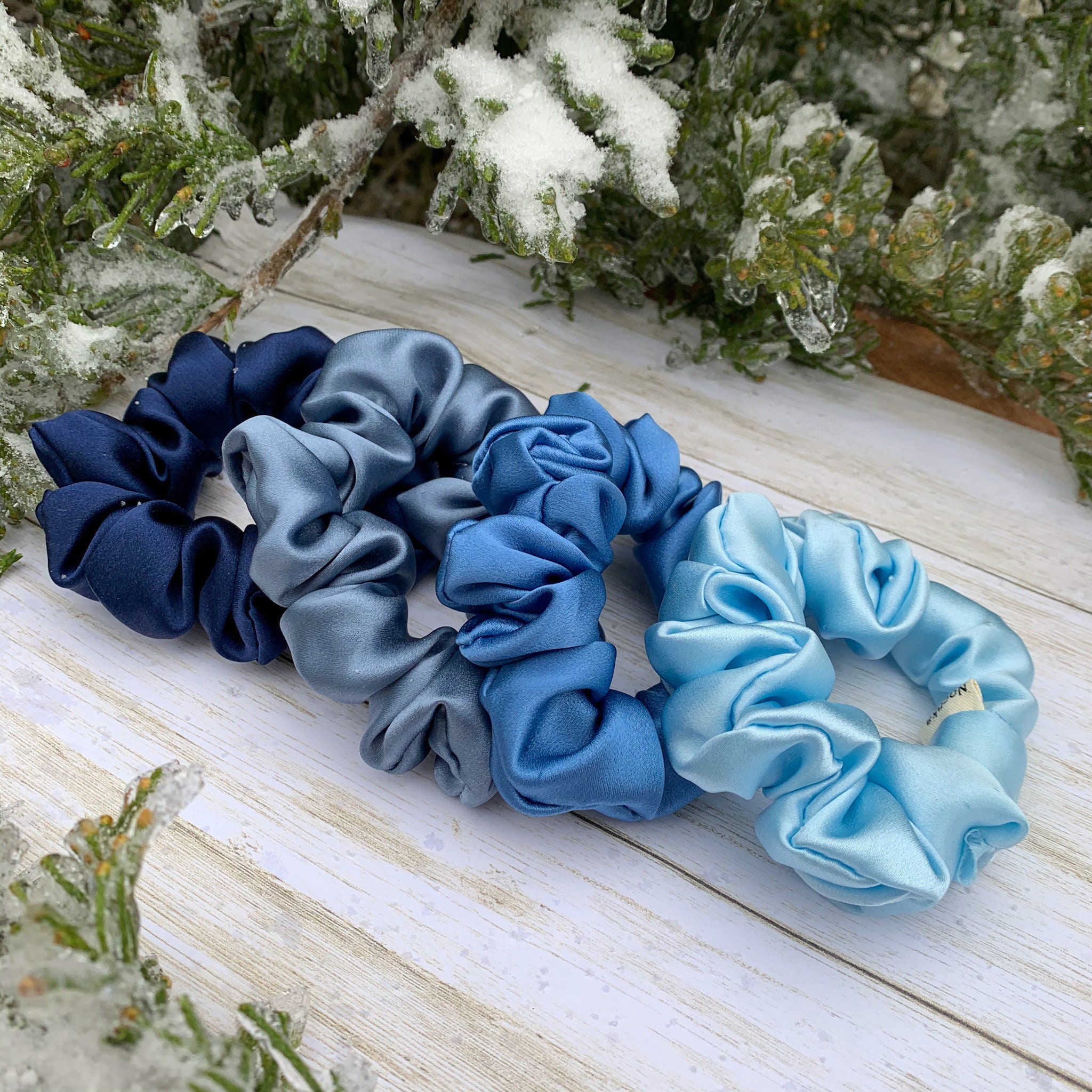 Blue Shades 100% Pure Mulberry Silk Skinny Scrunchies - Etsy