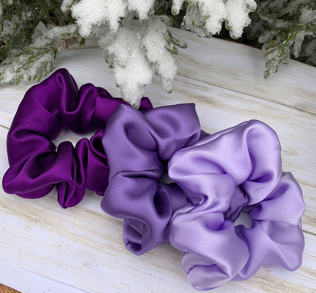 Pure Mulberry Silk Scrunchies. Deep Purple Iris Lavender Charmeuse Silk ...