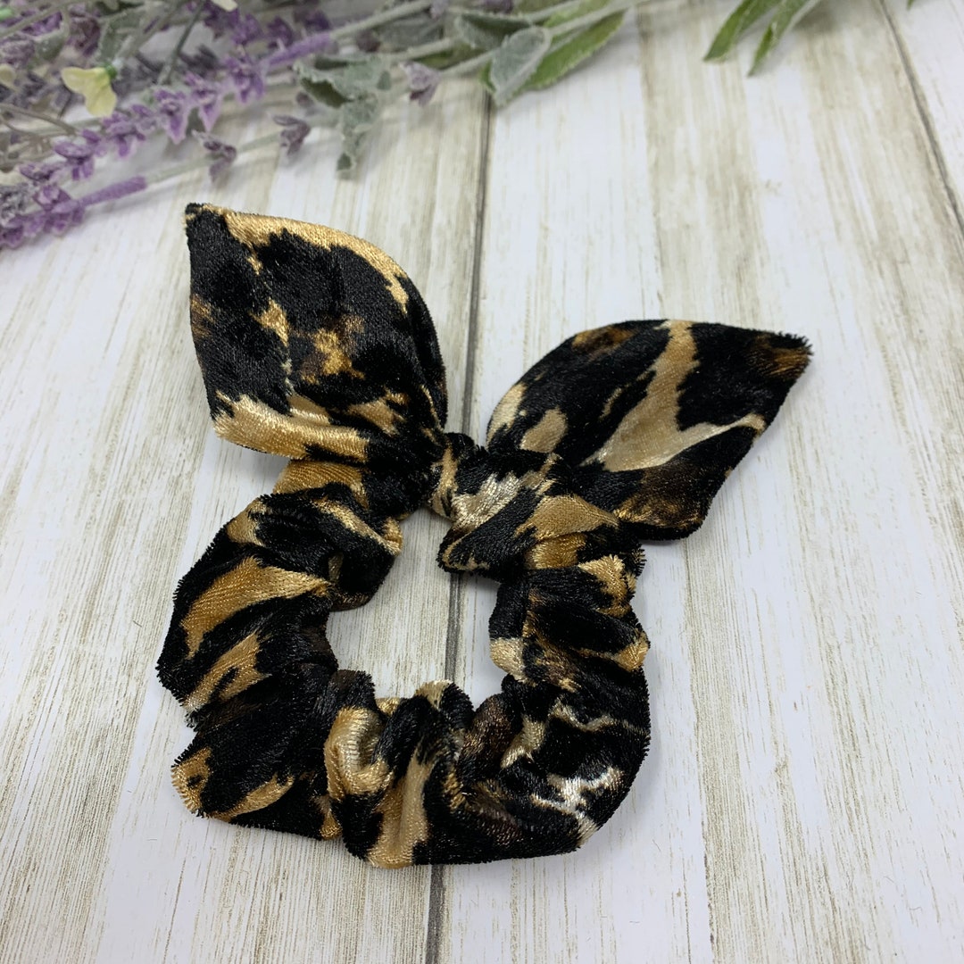 Cheetah Velvet Bunny Ears Scrunchie. Leopard Print Handmade Scrunchie ...