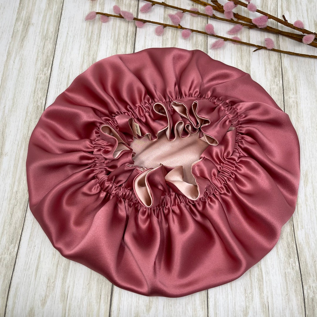 Rose Gold Reversible Mulberry Silk Bonnet: Double Layer Hair Protection ...
