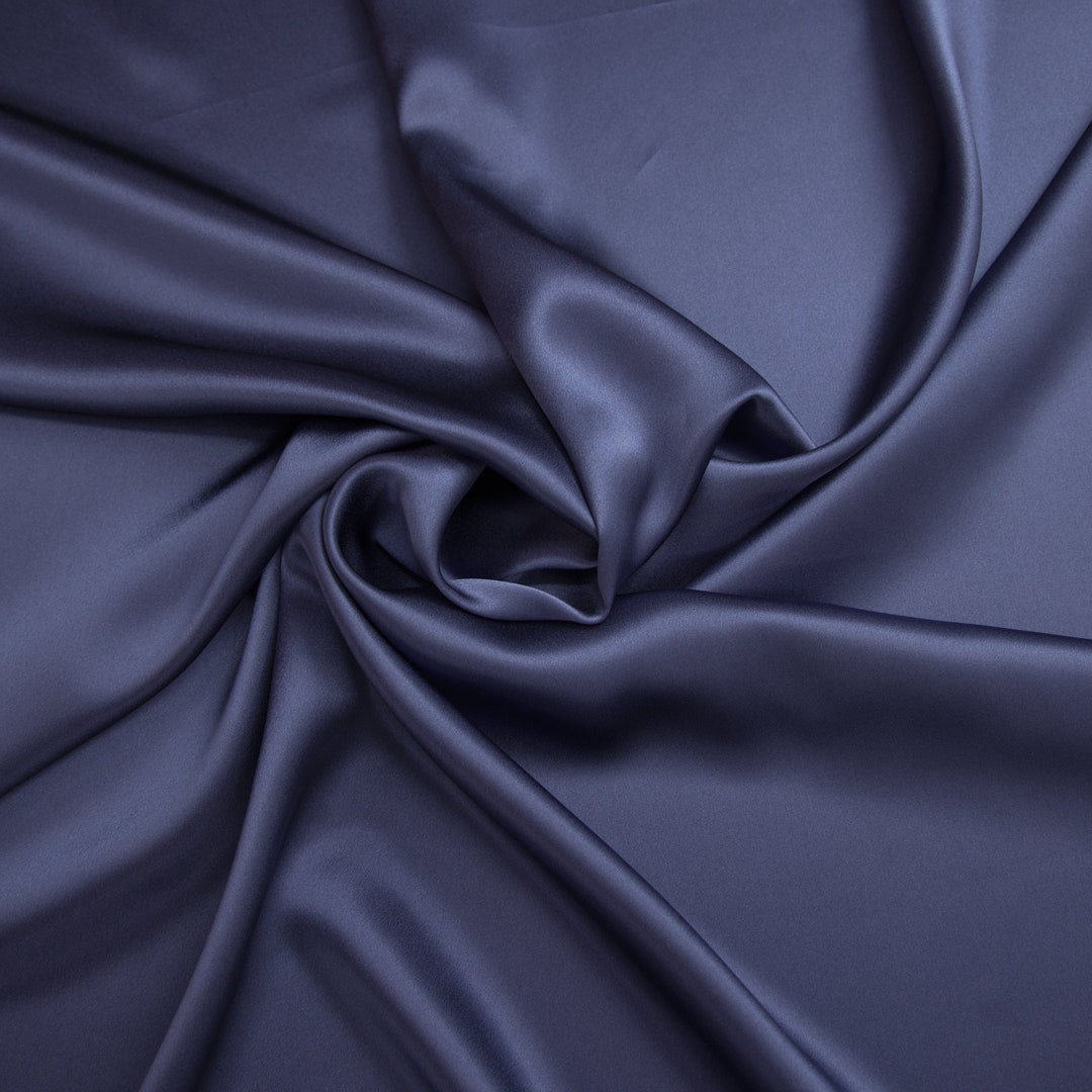 Midnight Blue 100% Pure Mulberry Silk Fabric by the Yard 19 Momme 6A ...