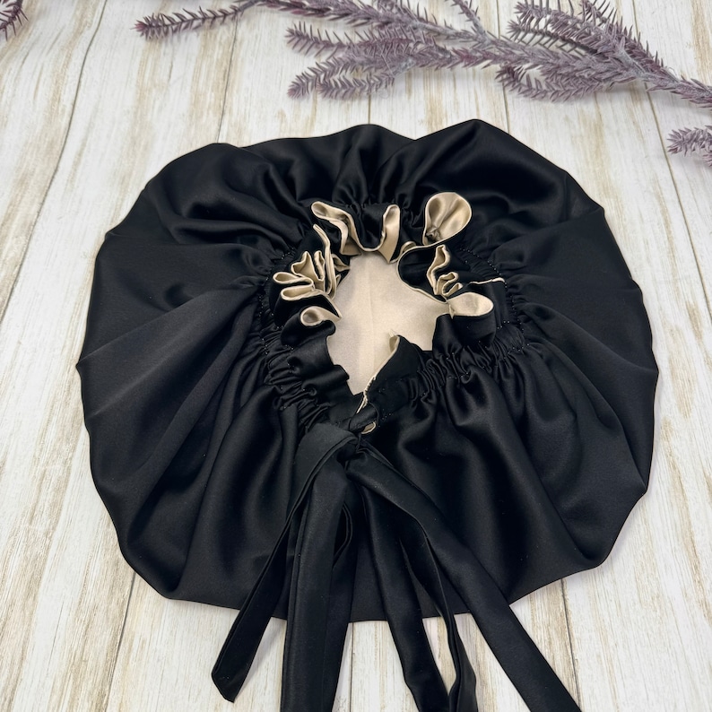 Reversible 100% Pure Silk Bonnet Black and Champagne Adjustable ...