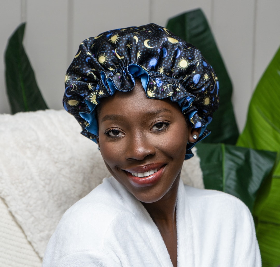 Reversible 100% Pure Silk Bonnet | Sun and Moon Print Double Layer 19 ...