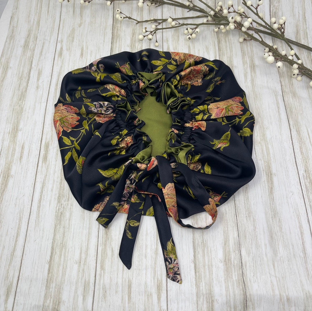 Adjustable Wild Rose and Olive Pure Mulberry Silk Bonnet HANDMADE in ...