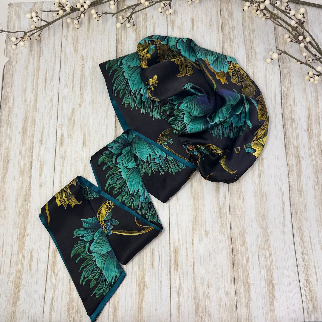 Reversible Teal Chrysanthemum 100% Pure Mulberry Silk Bonnet With Ties ...