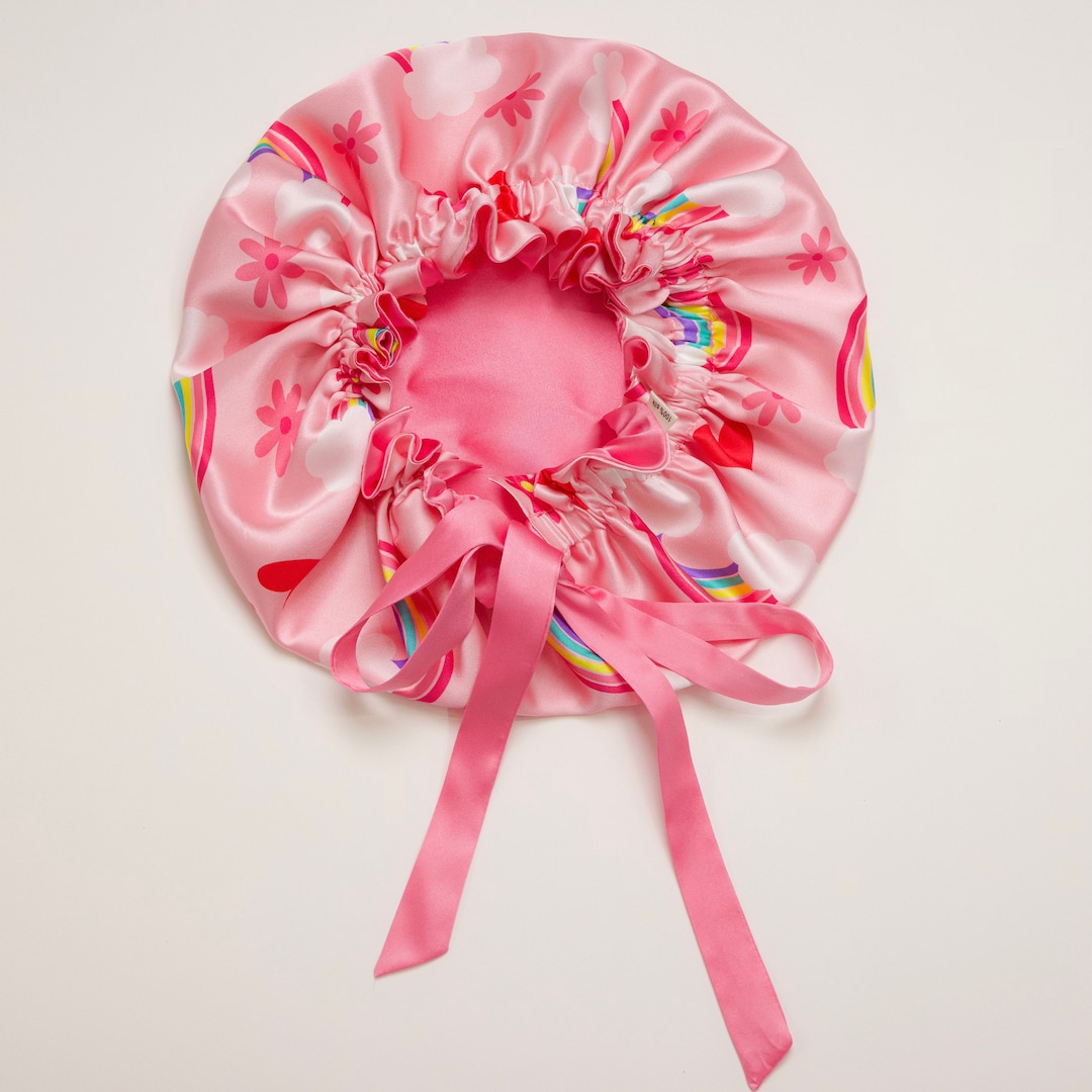 Adjustable Bonnet for Kids Pink Rainbow Reversible 100% Pure Silk ...