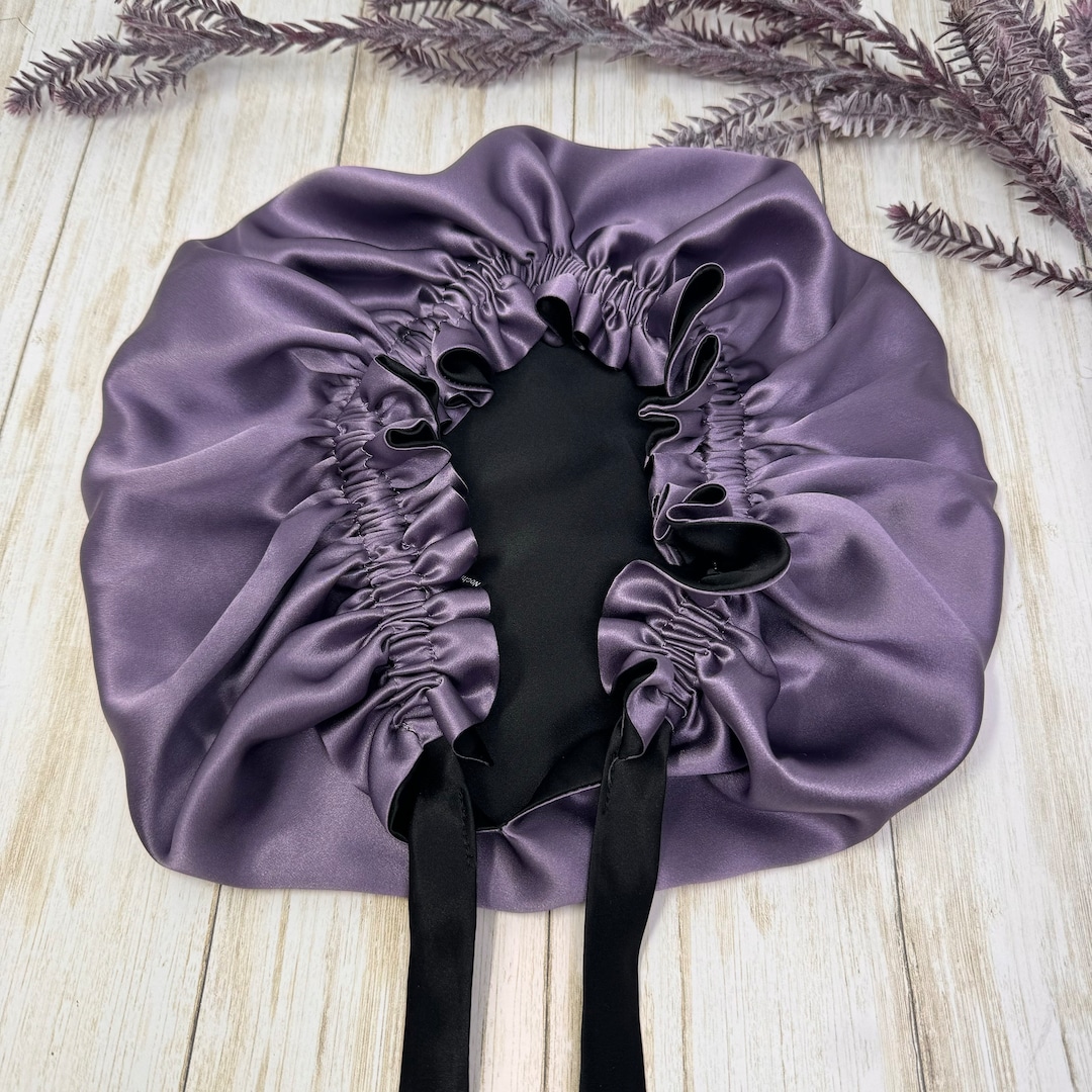 Reversible Mulberry Silk Bonnet: Midnight Lavender & Black Sleeping Hat ...