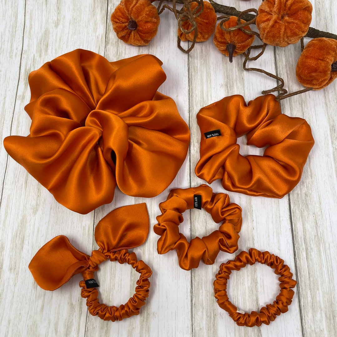 Burnt Orange 100% Pure Silk Scrunchies Pumpkin Color Silk Hair Ties ...