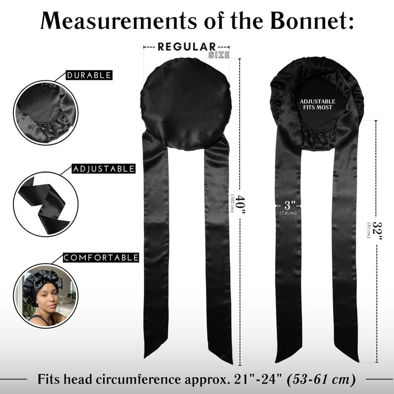 Handmade Black Mulberry Silk Bonnet: Reversible Sleeping Cap With Ties ...