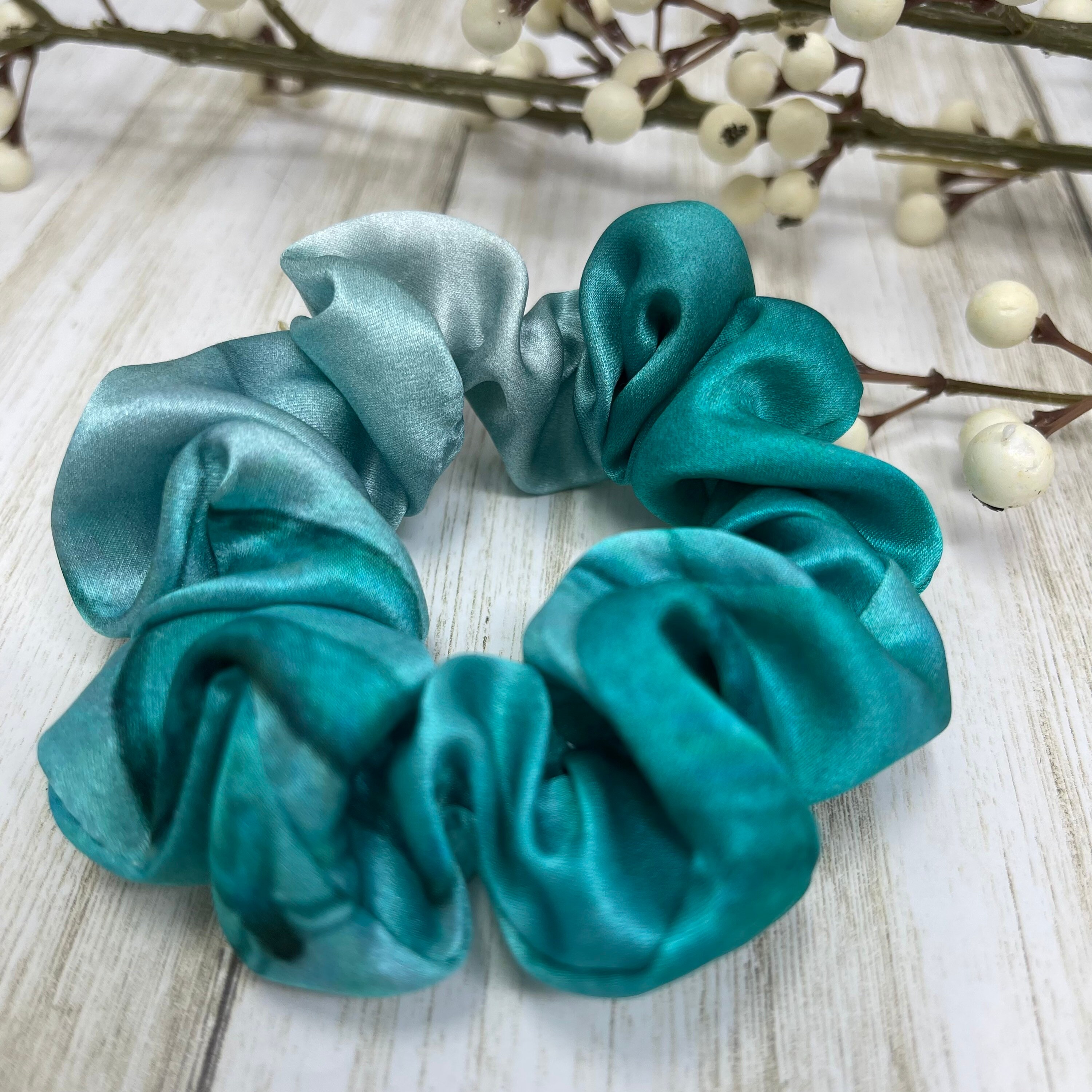 Teal Mulberry Silk Scrunchies: Skinny Hair Tie, 3'' Diameter - Etsy
