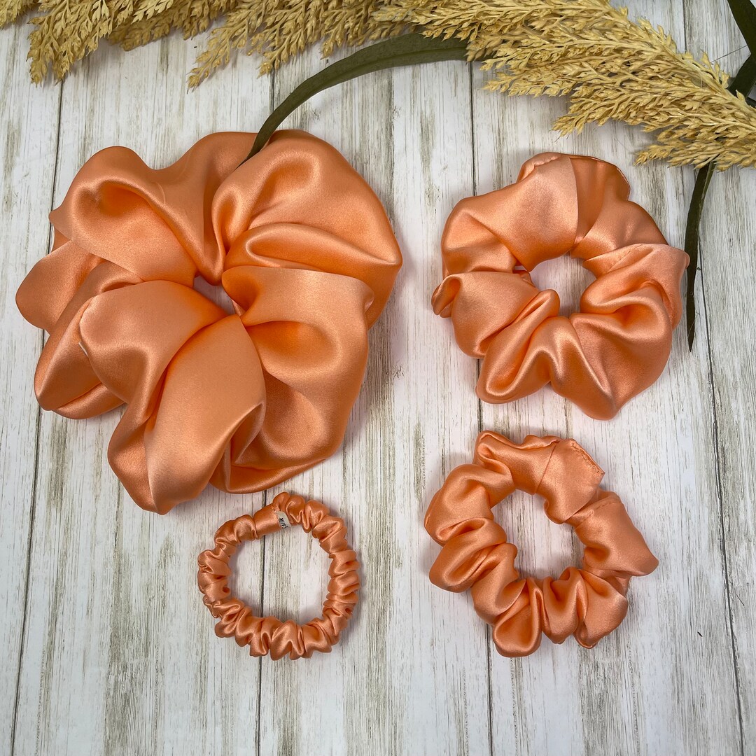 Peach Jumbo Regular Skinny and Ultra Thin Scrunchies Pure Mulberry Silk ...