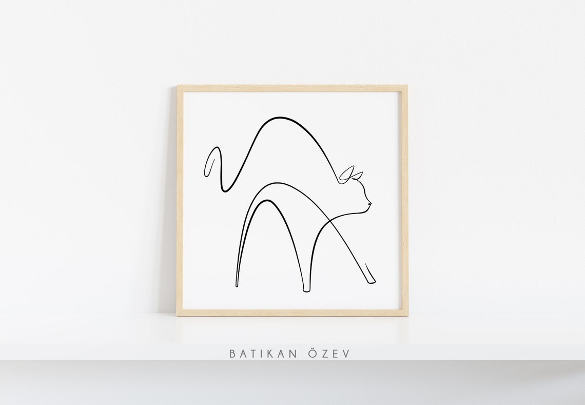 Abstract Arched Back Cat Line Art Drawing Printable Cat One - Etsy
