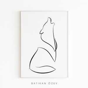 Line Art Howling Wolf Poster, Digital Wolf Print, Abstract Wolf Figure ...
