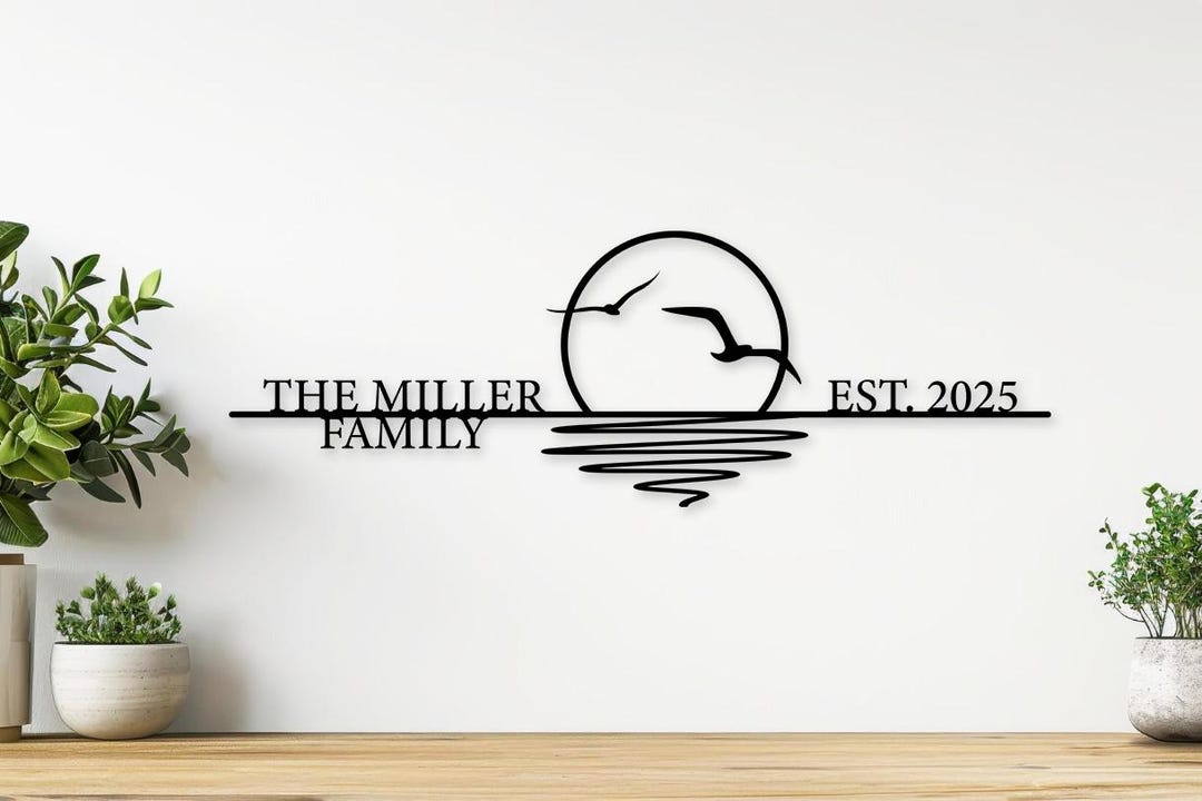 Custom Family Sign Svg Png Dxf, Seagulls on Sunset, Personalized Name ...