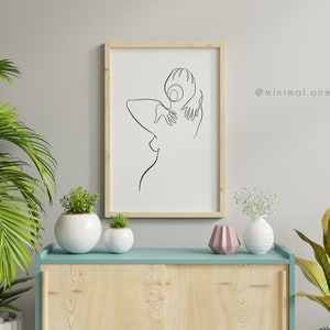 Female Body Figure Line Art Print, Woman Torso Drawing, Feminist Art ...