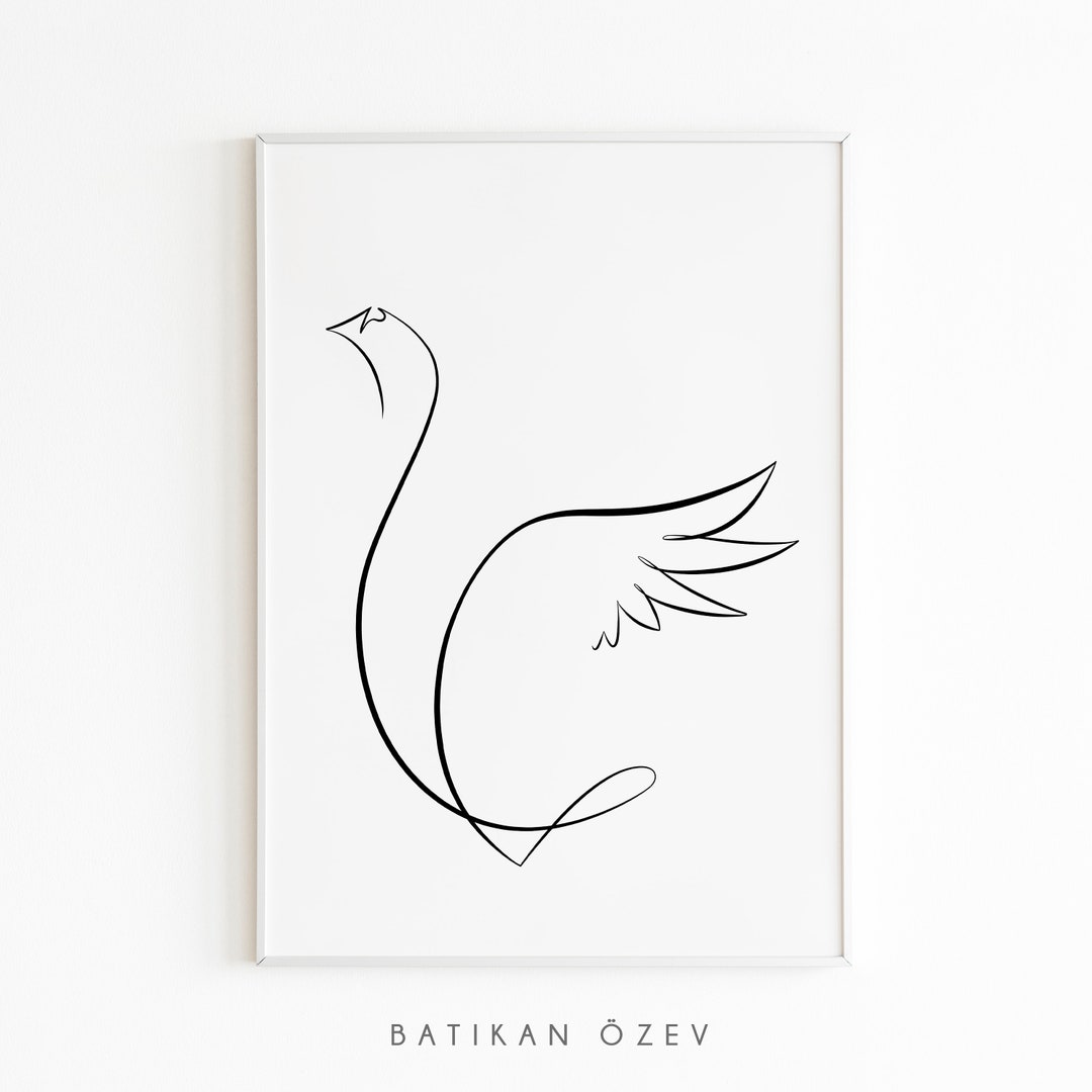 Swan Minimalist One Line Art, Swan Line Art Figure, Printable Swan Wall ...