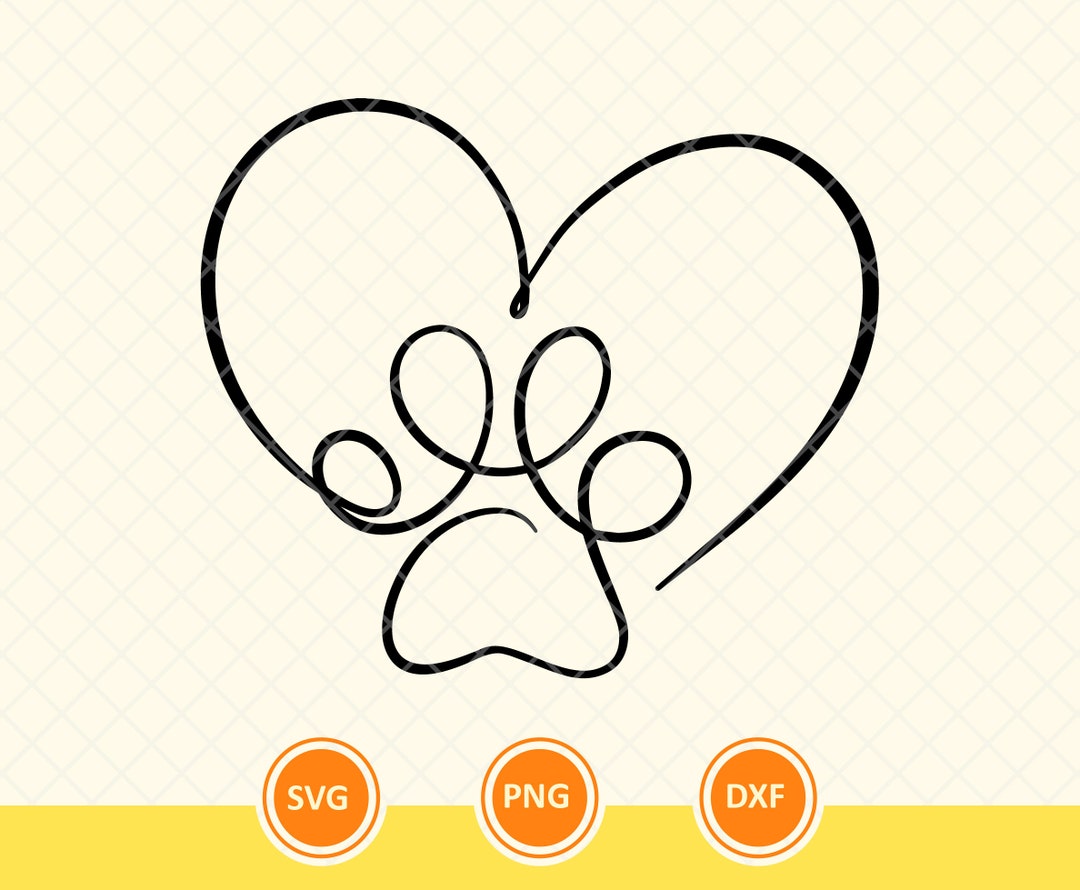 Pet Paw in Heart Svg, Dog Paw Svg, Paw Line Art Svg, Gift for Dog Mom ...
