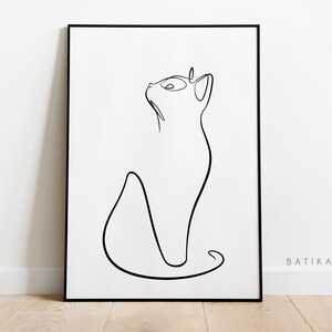 Minimalist Cat Line Art Print, Cat Drawing Poster, One Line Design ...