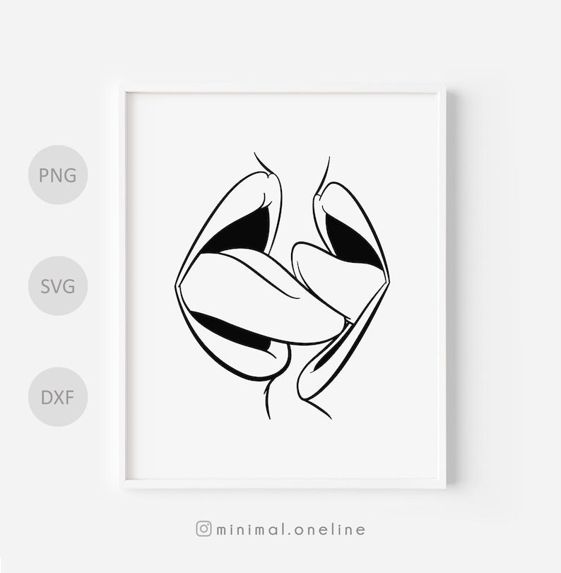 Erotic Line Art Svg French Kiss Svg Kiss With Tongue Etsy