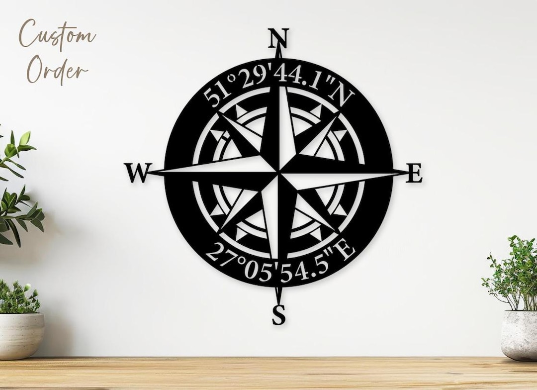Custom Compass Metal Sign Svg Png Dxf, Personalized Coordinates ...