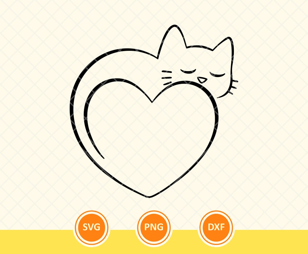 Cat Line Art Svg, Sleeping Cat, Heart Svg, Cat Mama, Cat Mom, Cat ...