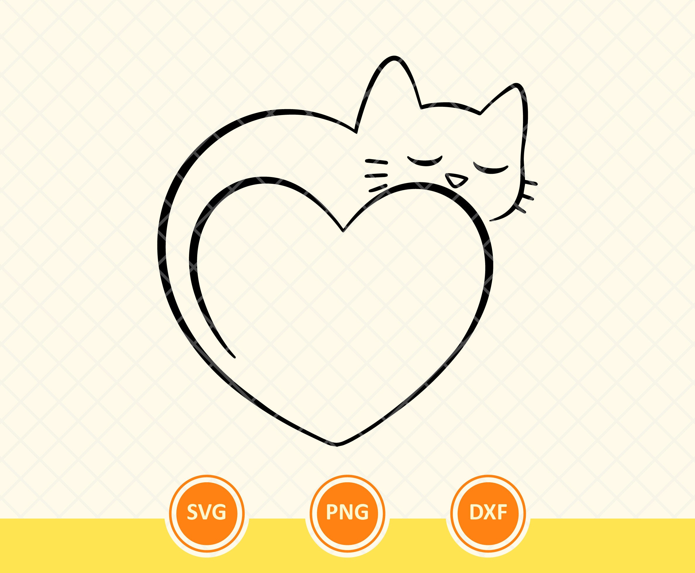 Cat Line Art Svg Sleeping Cat Heart Svg Cat Mama Cat Mom - Etsy