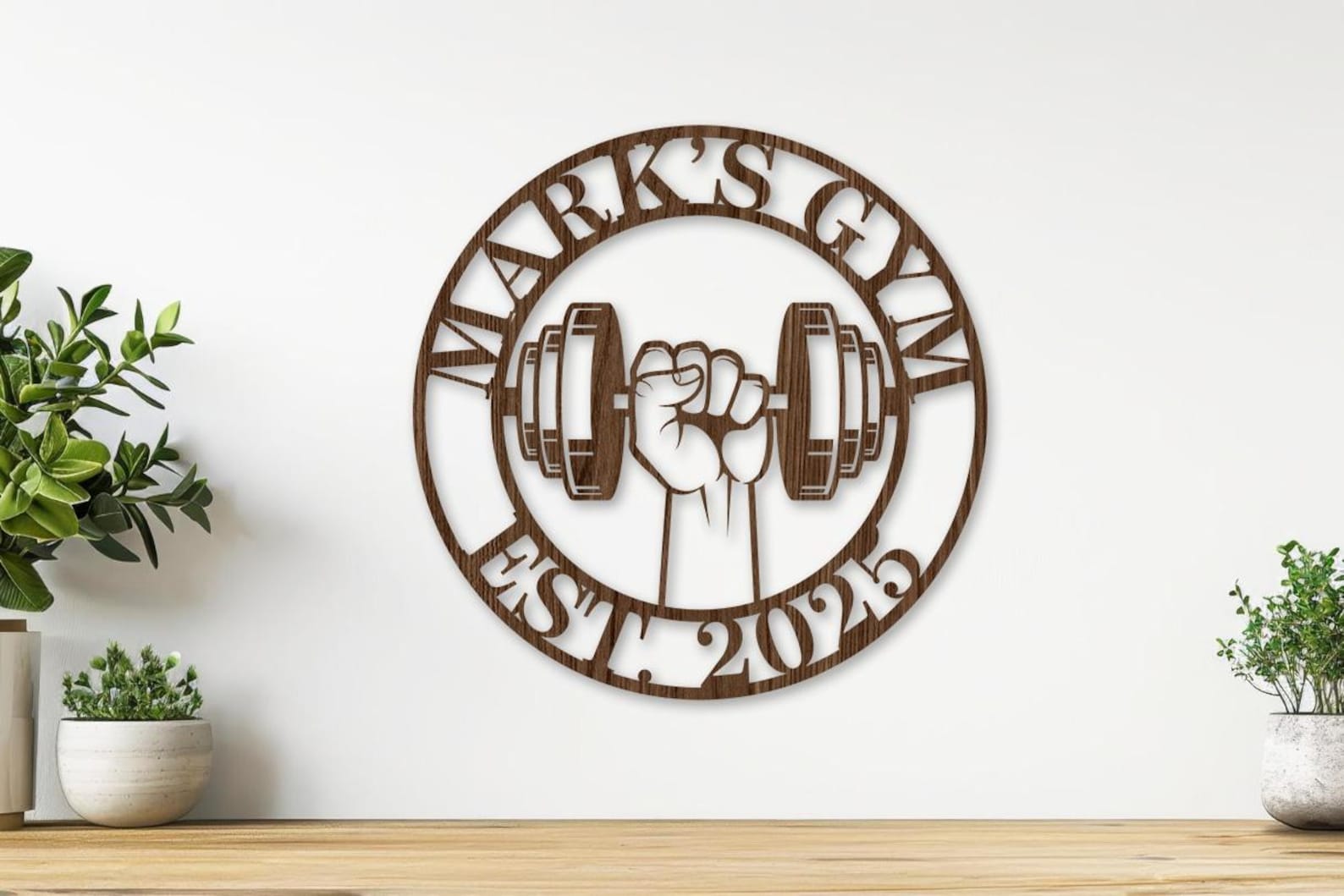 Custom Gym Name Sign Svg Png Dxf, Fitness Center Sign, Dumbbell Metal ...