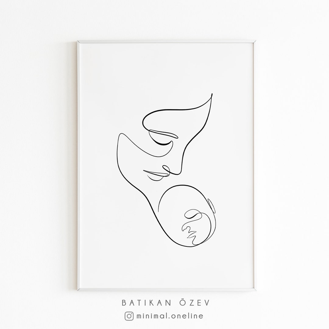 Mother and Baby Wall Art Print, Newborn Baby Line Drawing, Motherhood ...