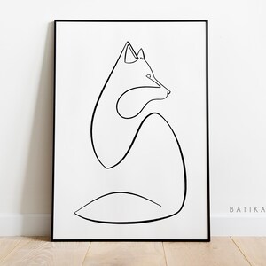 Printable Line Art Fox Poster, Digital Fox Print, Minimal Fox Figure ...
