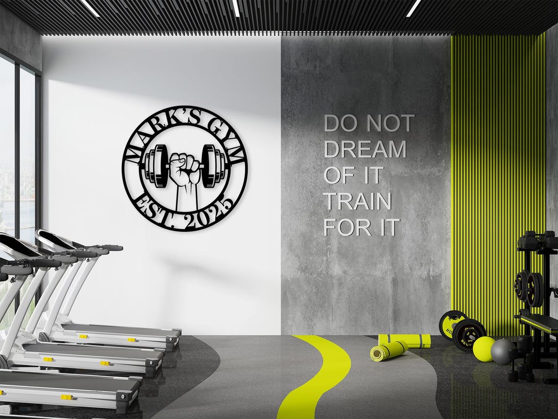 Custom Gym Name Sign Svg Png Dxf, Fitness Center Sign, Dumbbell Metal ...